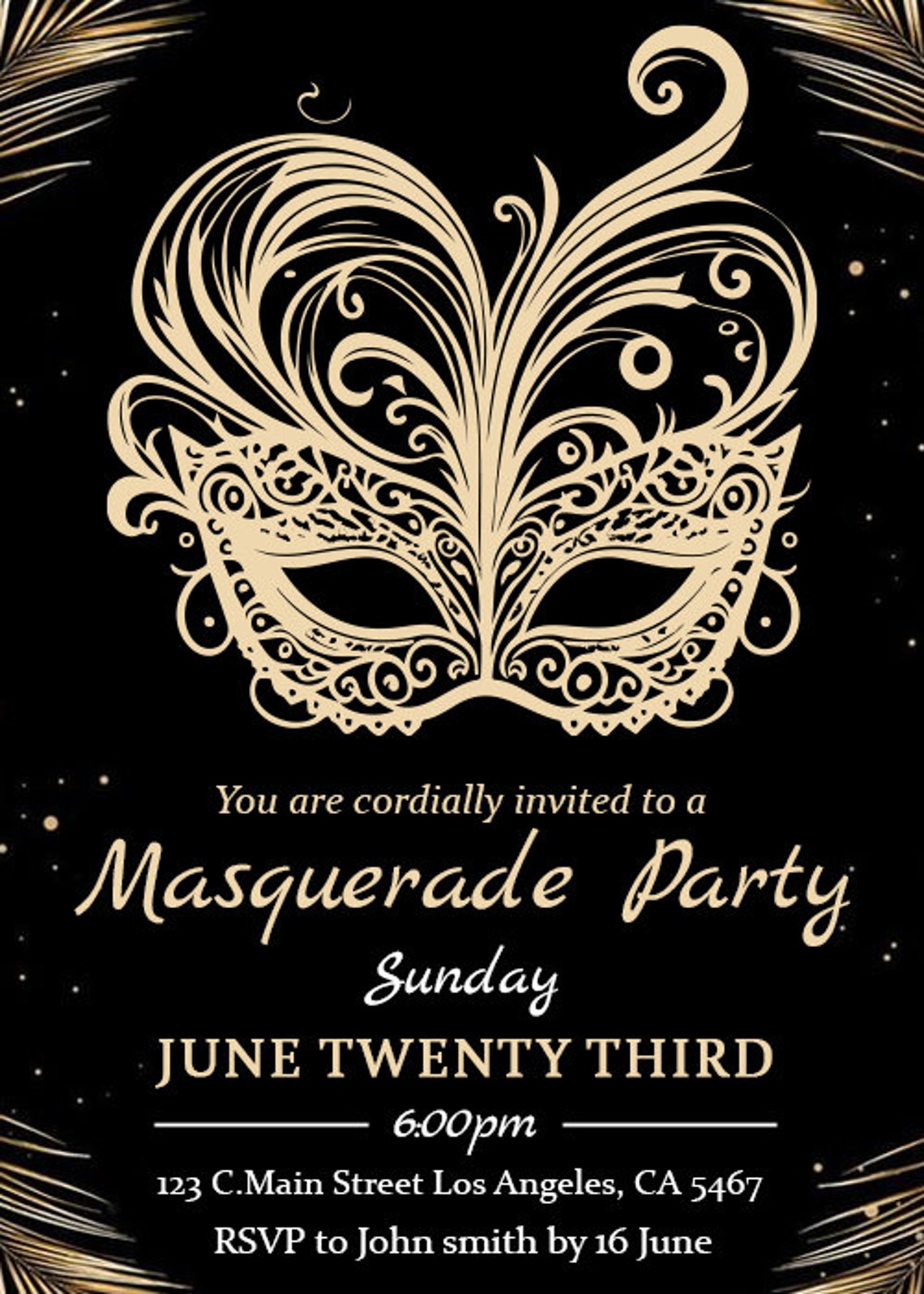 Masquerade Party Invitation Masquerade Invitation Template Gold and ...