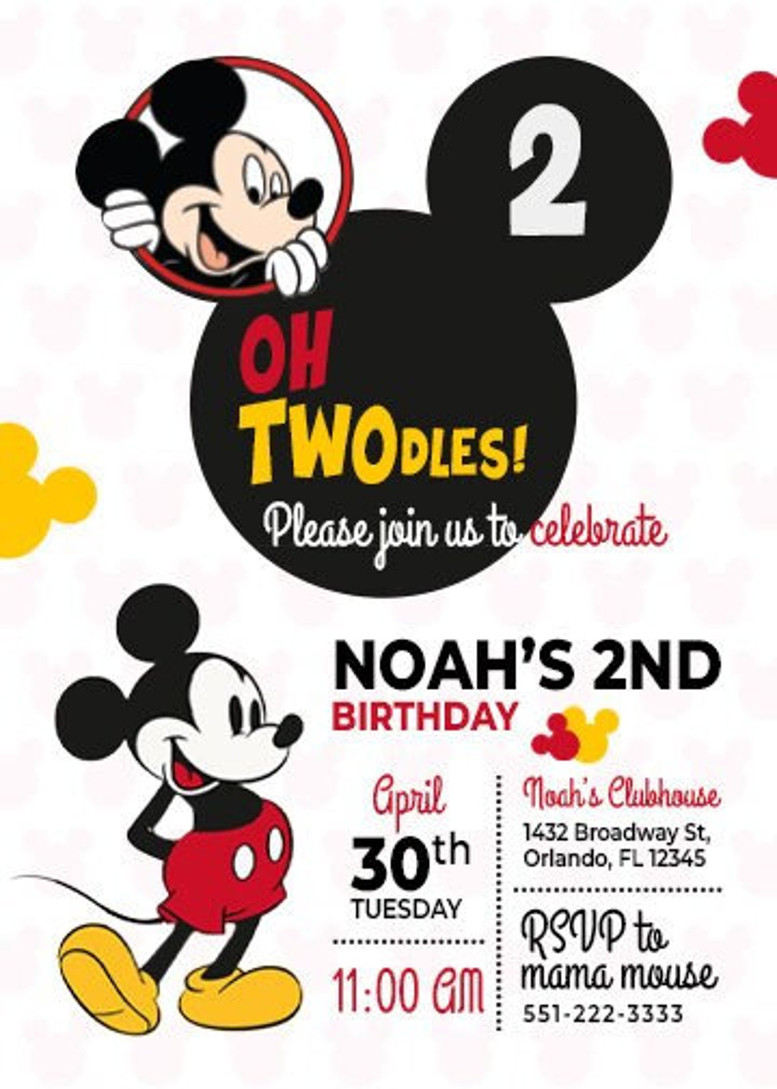 Printable Mickey Birthday Invitation | Editable Mickey Twodles Birthday ...