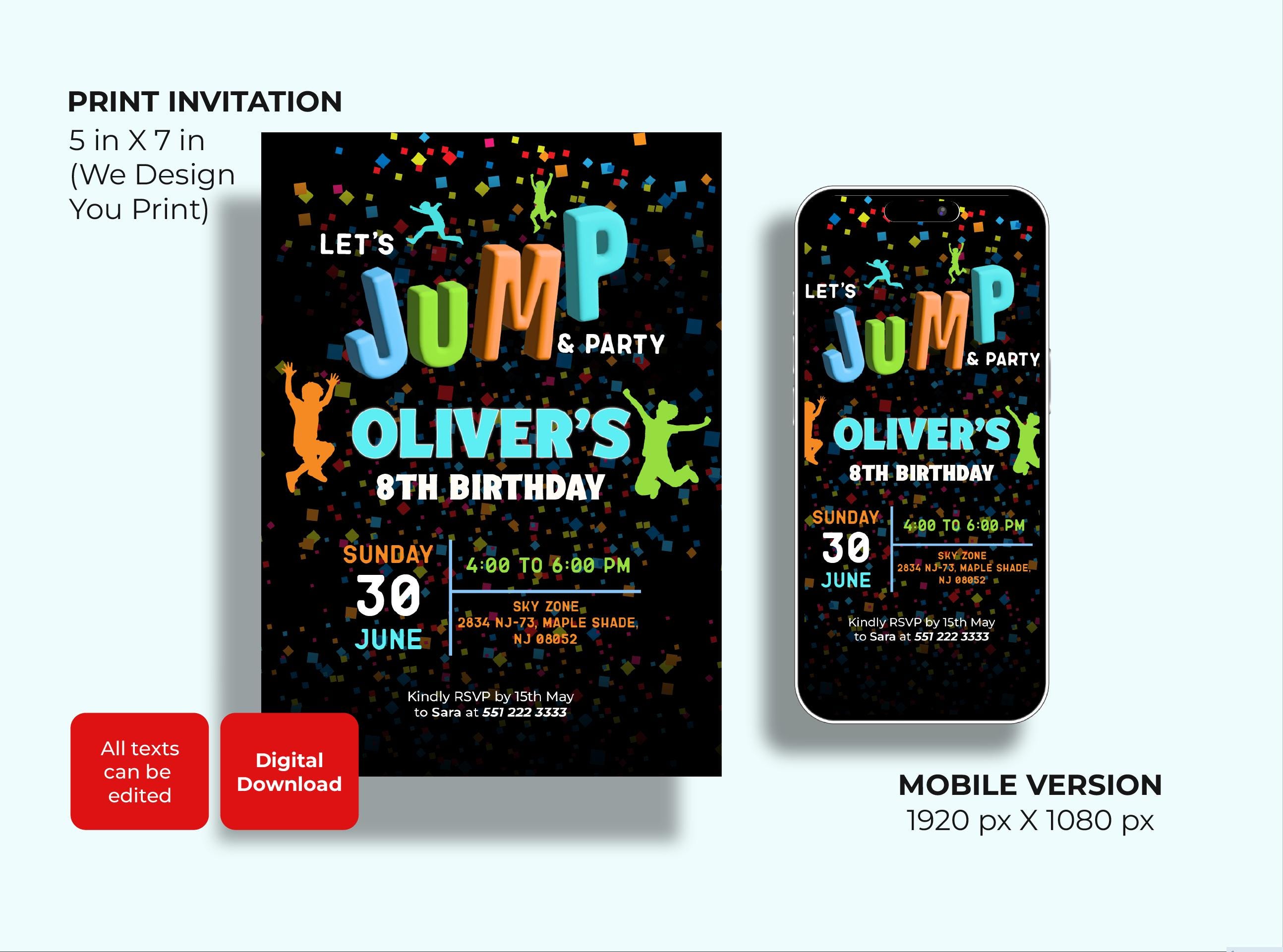 Jump up Invite Trampoline Invite Trampoline Park Birthday Invitation ...