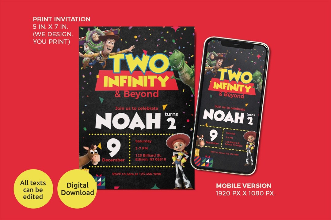 Two Infinity and Beyond Theme Birthday Invitation | 2nd Birthday Toy ...