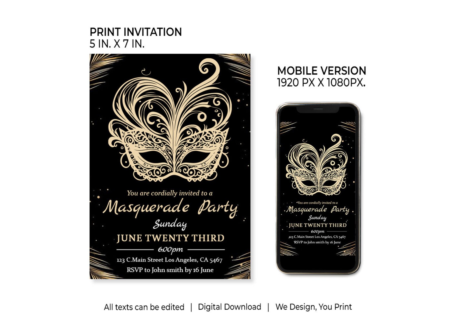 Masquerade Party Invitation | Luxury Birthday Invite | Masquerade Ball ...