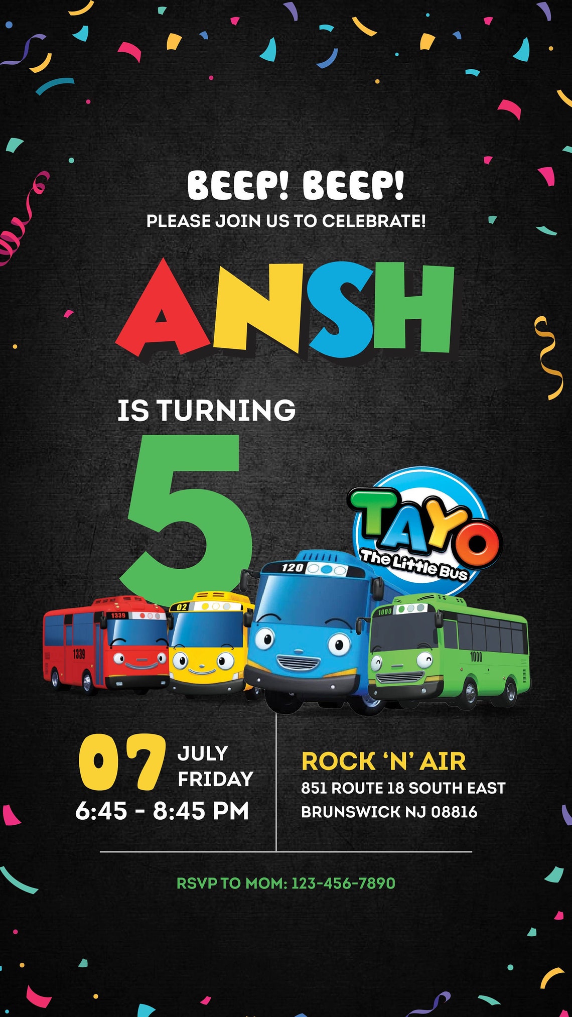 Digital Tayo Birthday Invitation for Boy Tayo Party Invitation Tayo ...