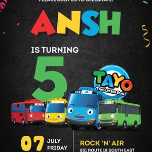 Digital Tayo Birthday Invitation for Boy Tayo Party Invitation Tayo ...