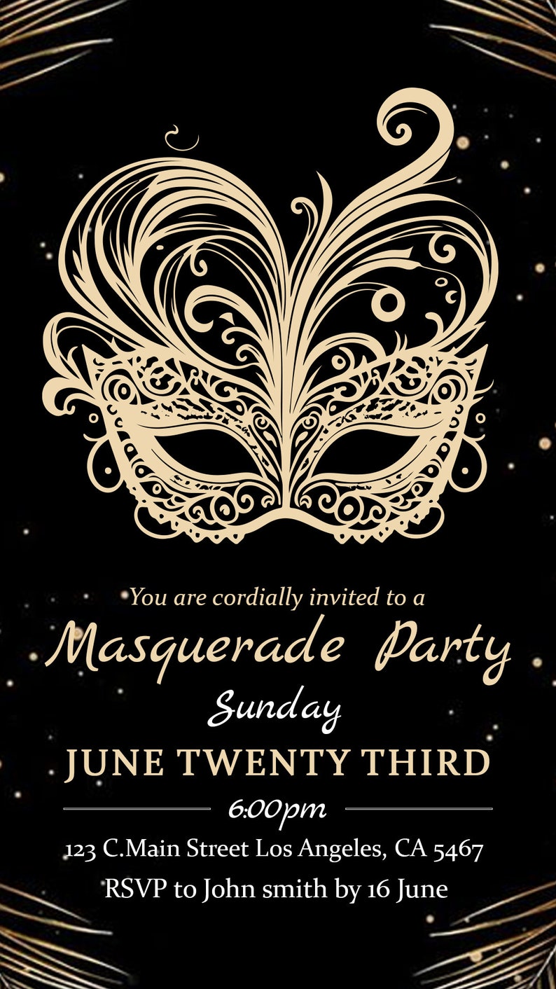 Masquerade Party Invitation | Luxury Birthday Invite | Masquerade Ball ...