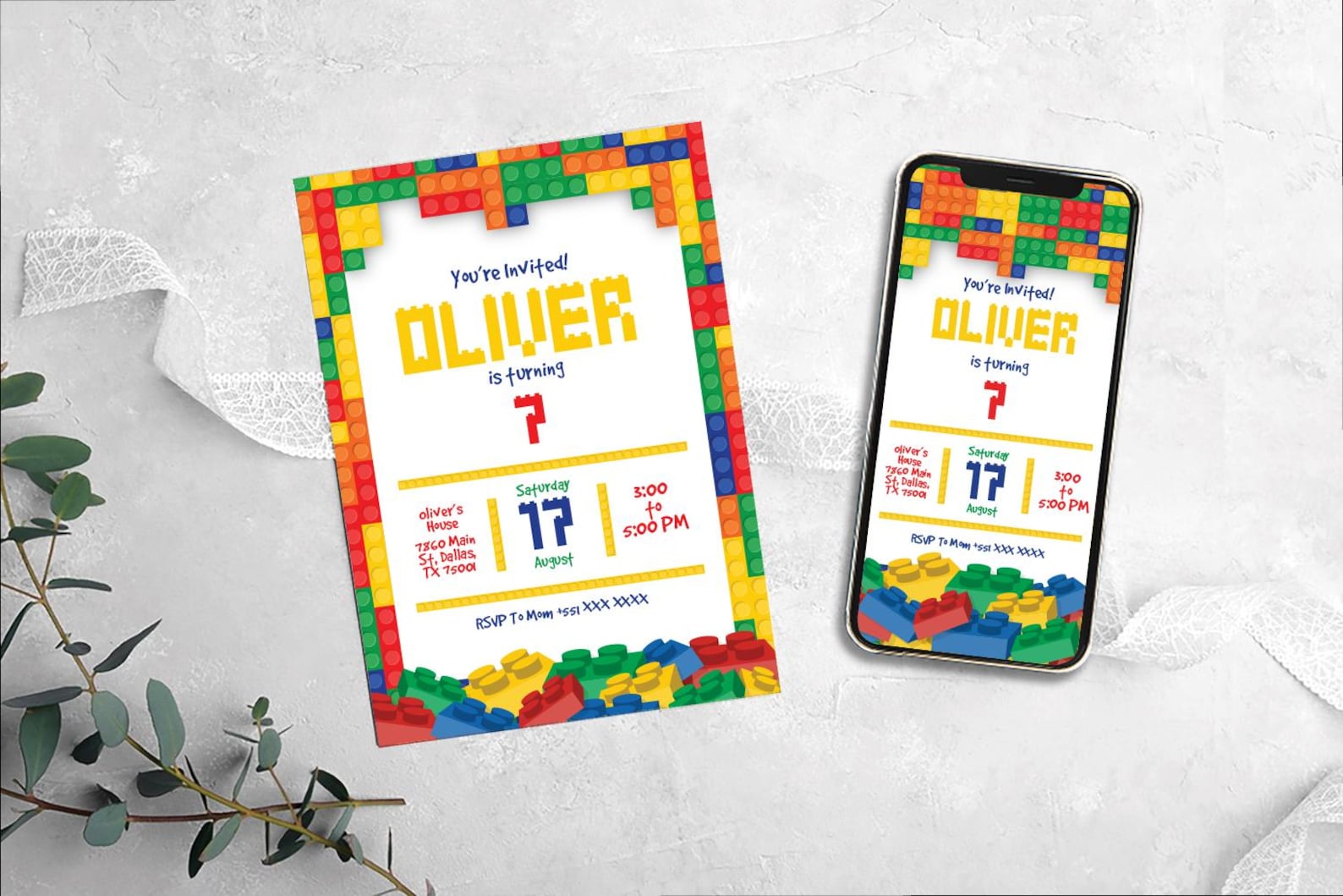 Building Blocks Birthday Invitation Building Bricks Kids Birthday Party ...