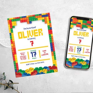 Building Blocks Birthday Invitation Building Bricks Kids Birthday Party ...