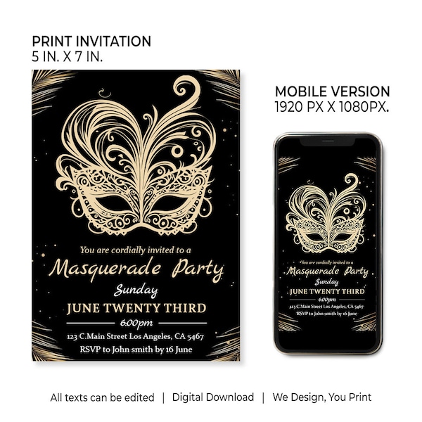 Masquerade Party Invitation Luxury Birthday Invite Masquerade Ball ...