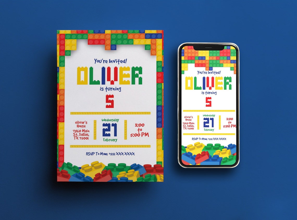 Building Block Birthday Invite Building Brick Birthday Invitation ...