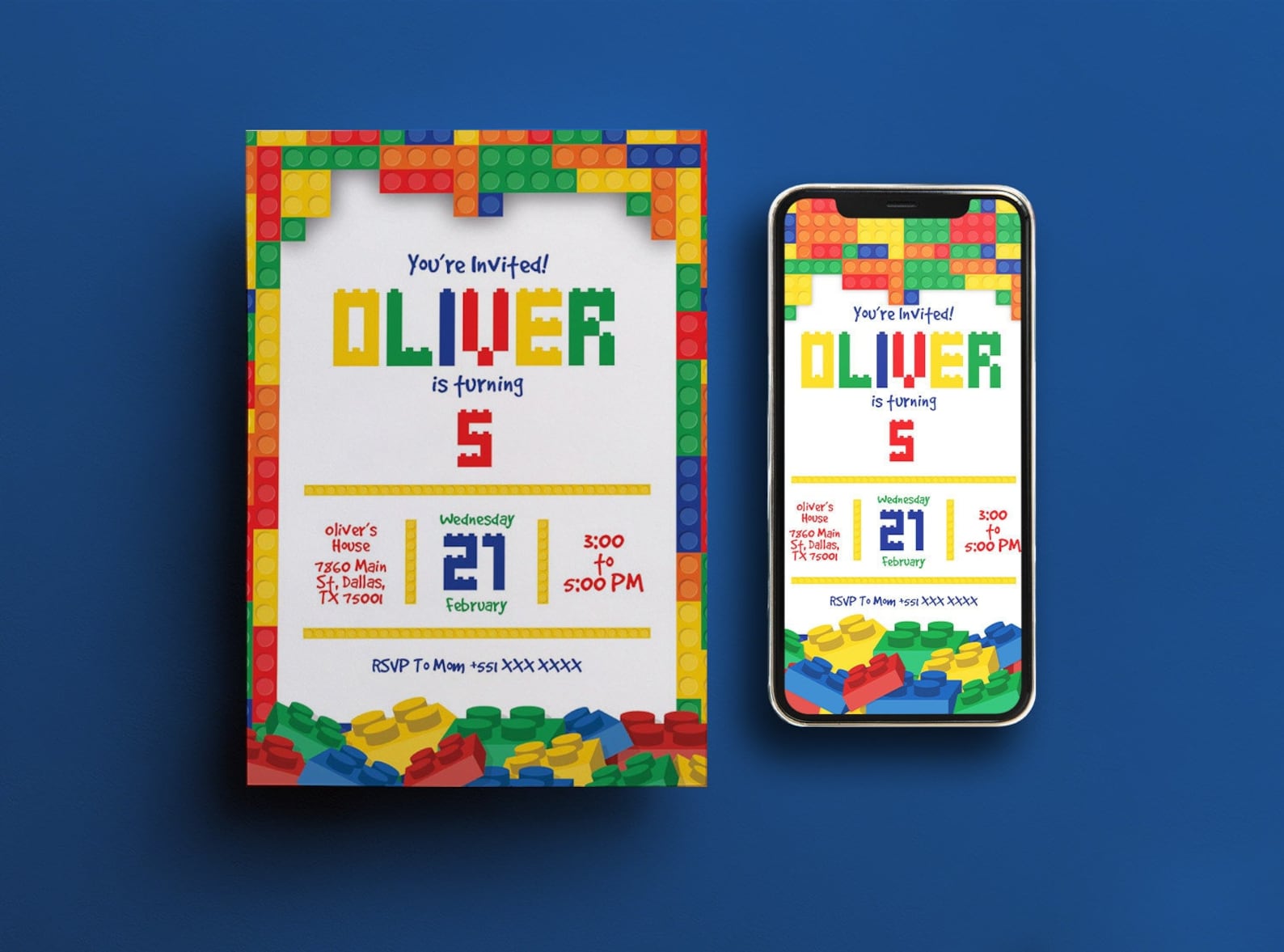 Building Blocks Birthday Invitation Building Bricks Kids Birthday Party ...