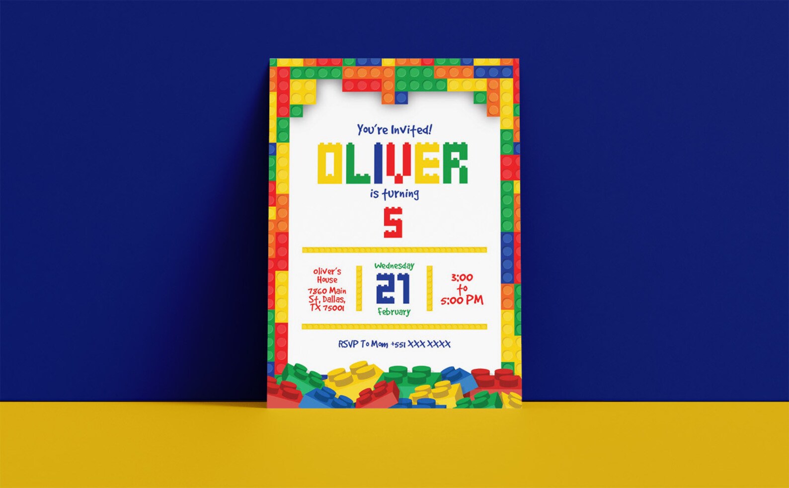 Building Blocks Birthday Invitation Building Bricks Kids Birthday Party ...