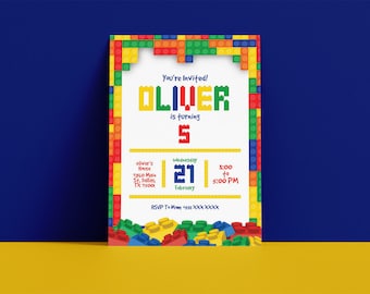 Building Blocks Birthday Invitation Building Bricks Kids Birthday Party ...