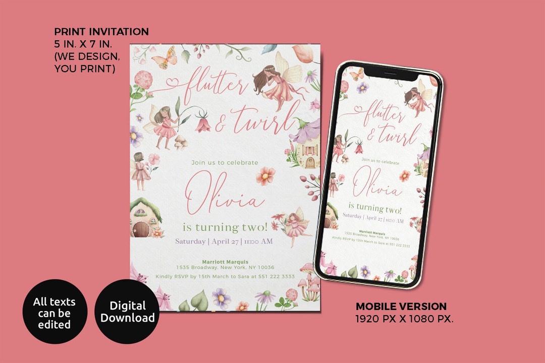 Fairy Birthday Invite Fairy First Birthday Invite Fairy Party Invite ...