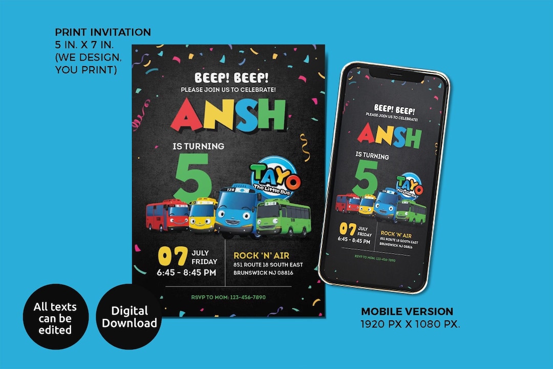 Digital Tayo Birthday Invitation for Boy Tayo Party Invitation Tayo ...