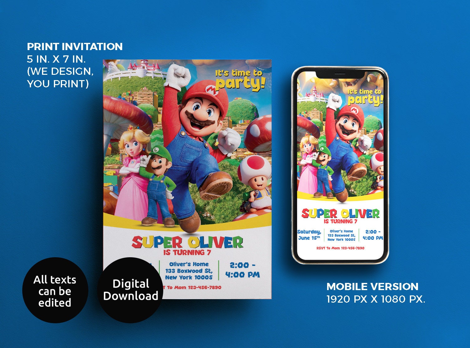 Super Mario Editable Birthday Invitation, Mario Bros Invitation, Canva ...