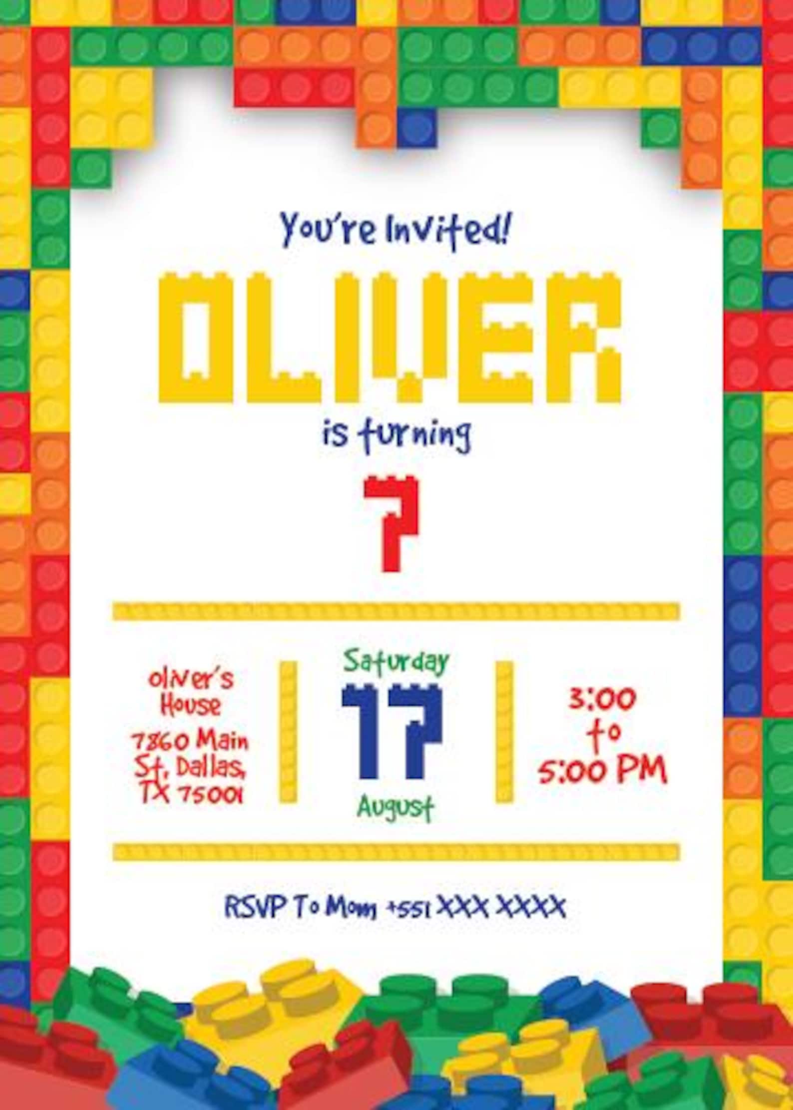 Building Blocks Birthday Invitation Building Bricks Kids Birthday Party ...