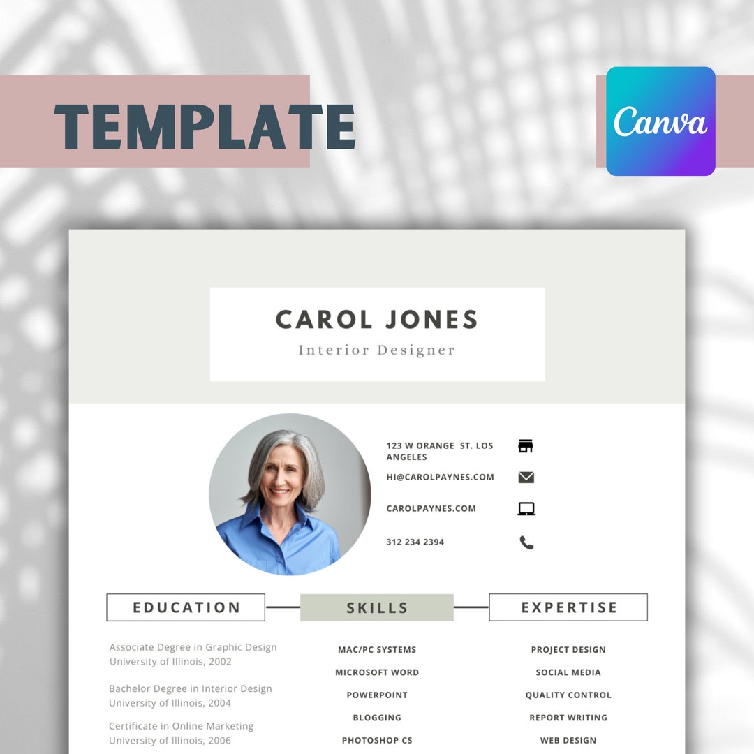 Resume Template, Modern CV Template, CANVA Template, Professional ...