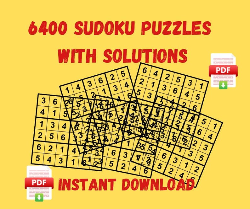 6,400 Sudoku Puzzles With Solutions - Hours of Fun!! - Etsy