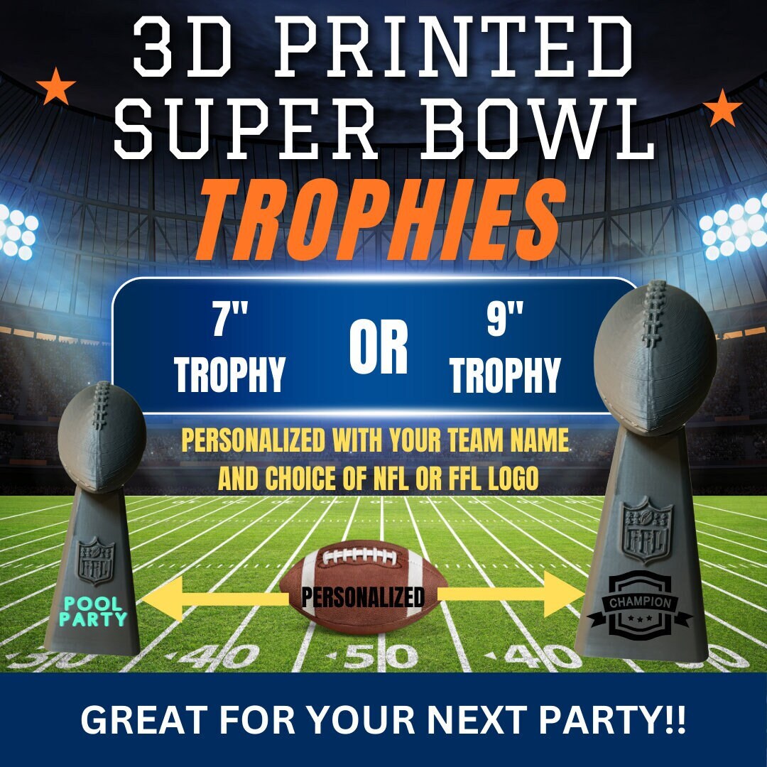 Personalized 3D Printed Super Bowl FFL Trophy Showcase Your Fantasy ...