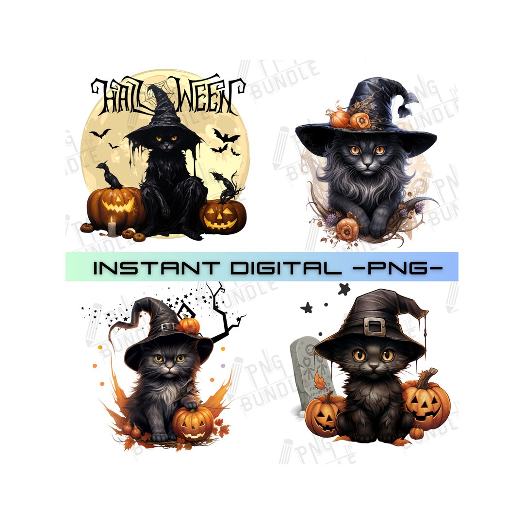 Halloween Cat PNG File, Cat Witch Png, Pumpkin Png, Witch Png ...
