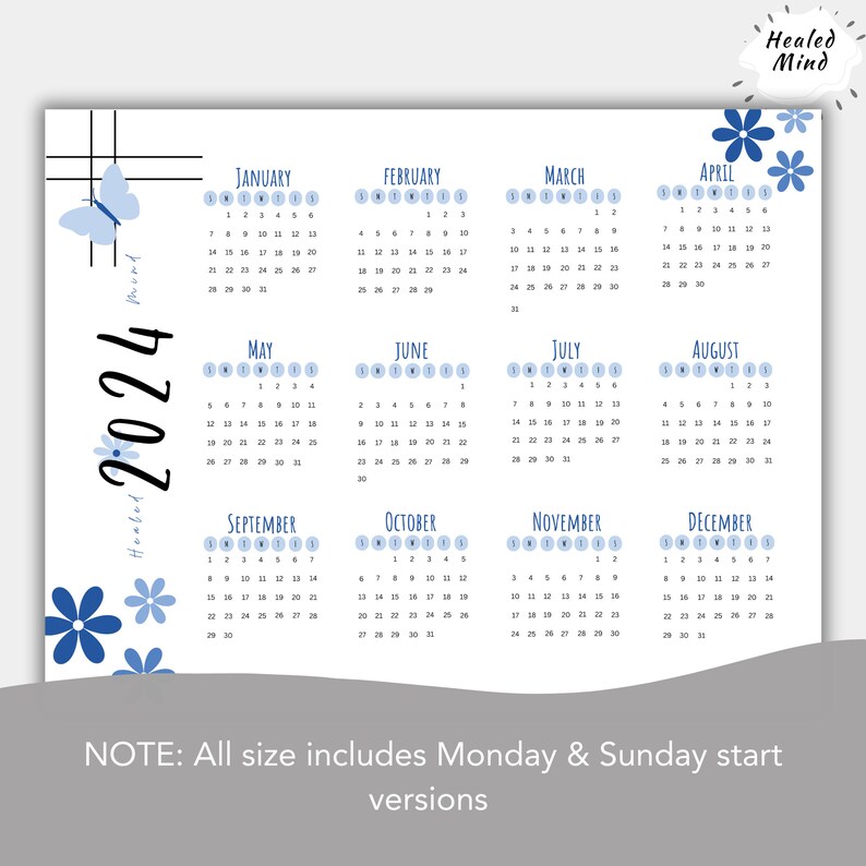 Printable 2024 Calendaraesthetic Calendarwhite Bluepdf - Etsy