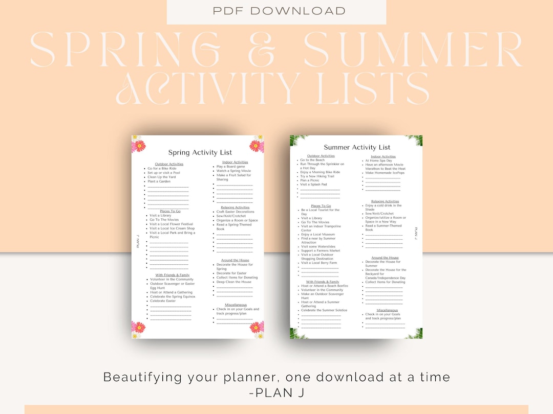 Personal Spring & Summer Activity List Insert - Etsy