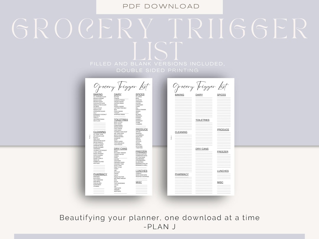 Personal Grocery Trigger List Dashboard - Etsy