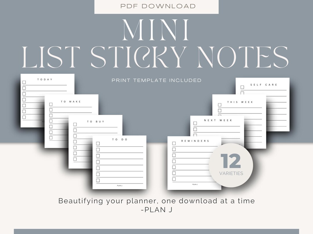 Mini Sticky Notes LISTS Printables - Etsy