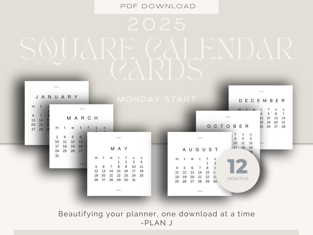 2025 Monday Start Square Calendar Cards - Etsy