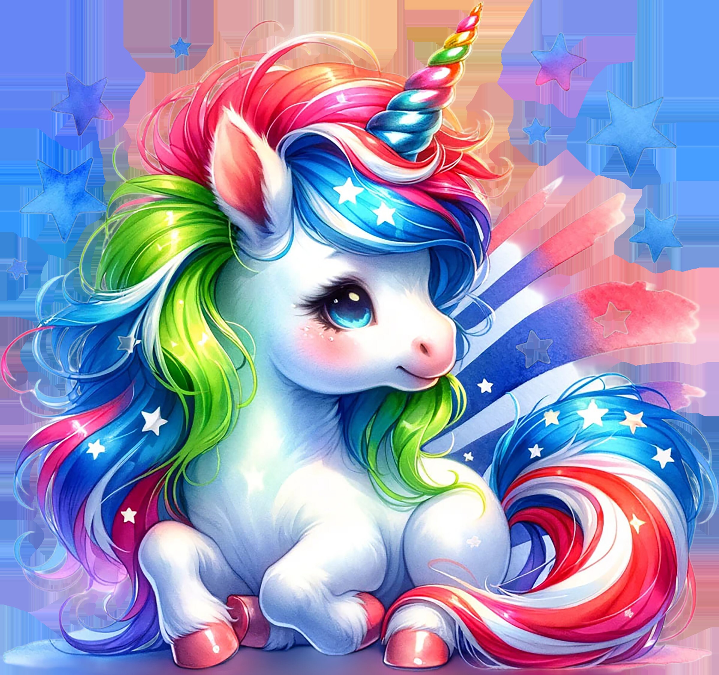 Red White and Blue Rainbow Unicorn DTF Transfer - Etsy