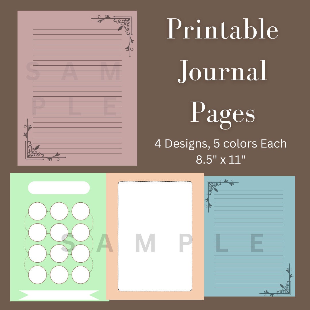 Printable Journal Pages 4 Designs With 5 Colors Each - Etsy