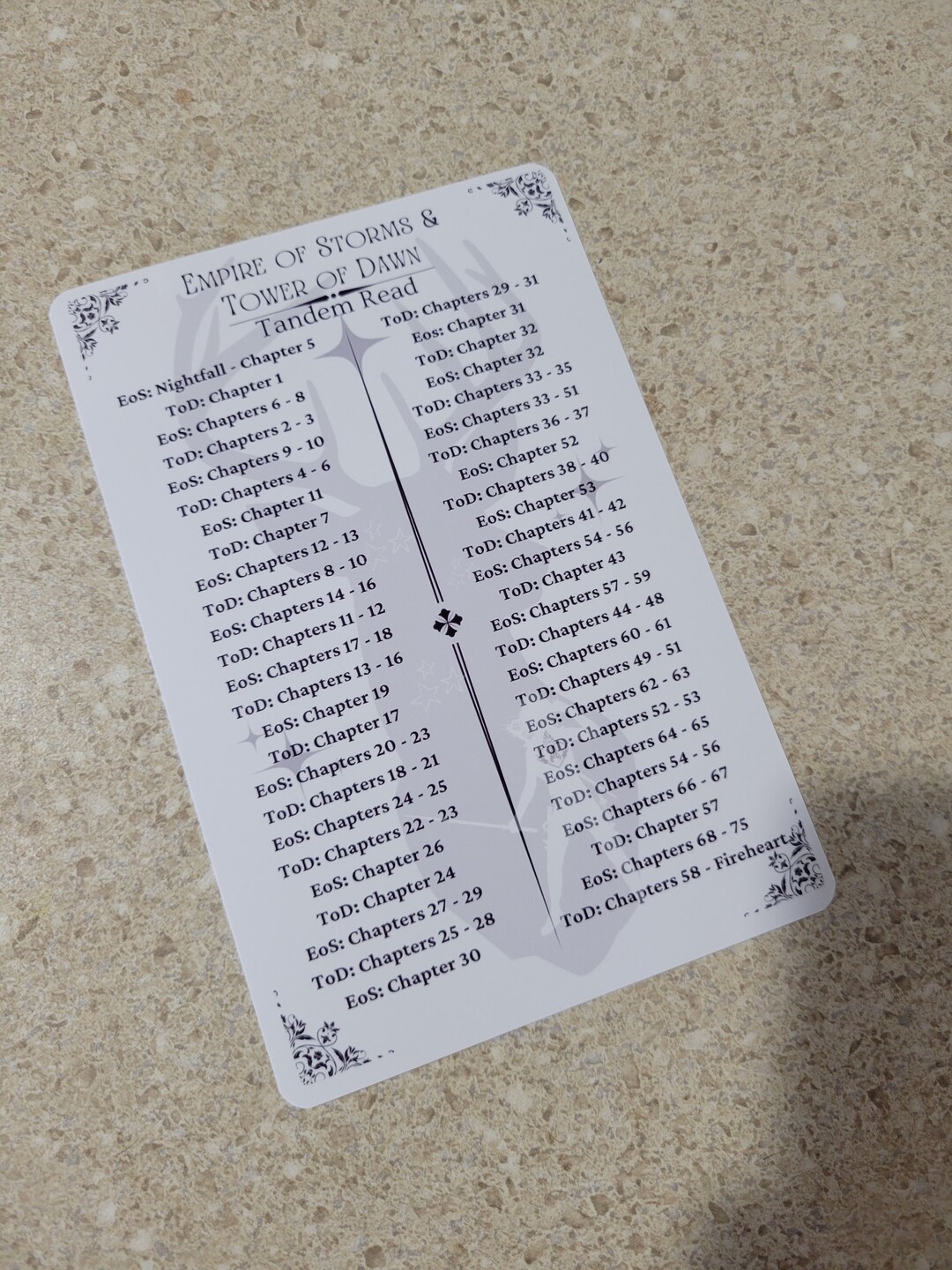 SJM Inspired Tandem Read 4x6 Mini Chart for Throne of Glass version 2 ...