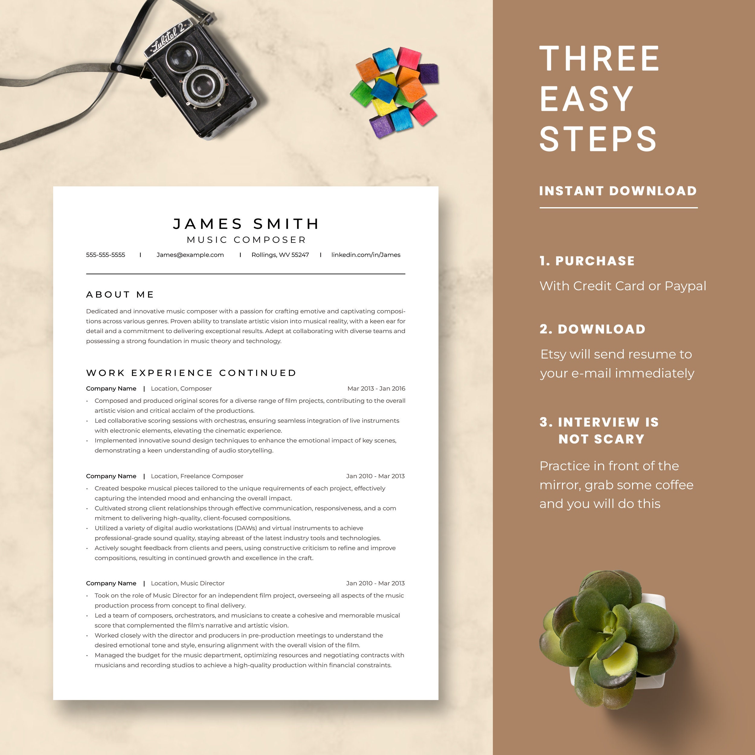 ATS Friendly Music Composer Resume Template | Resume + Cover Letter ...