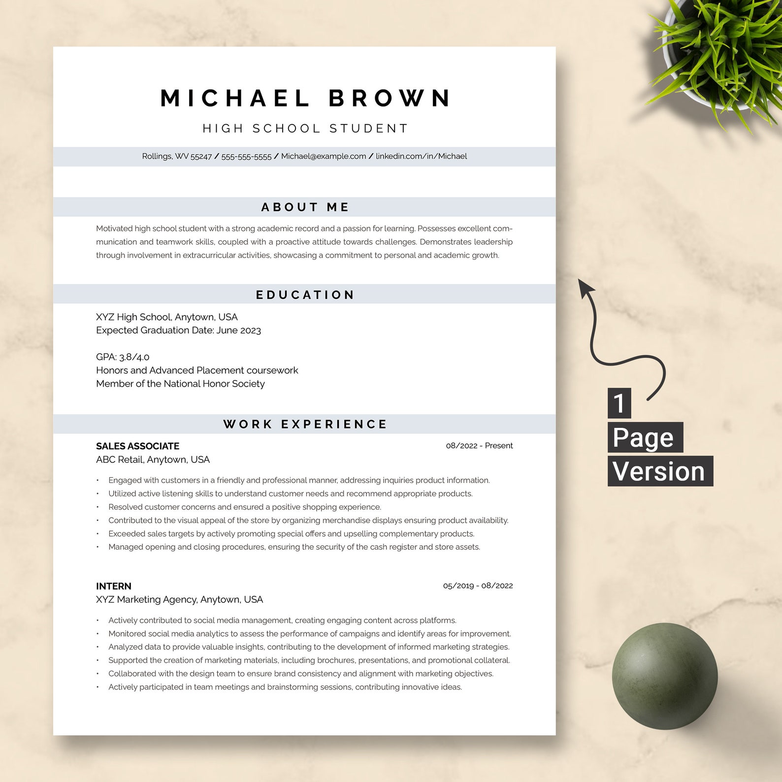 ATS Friendly High School Student Resume Template Word, Google Docs ...