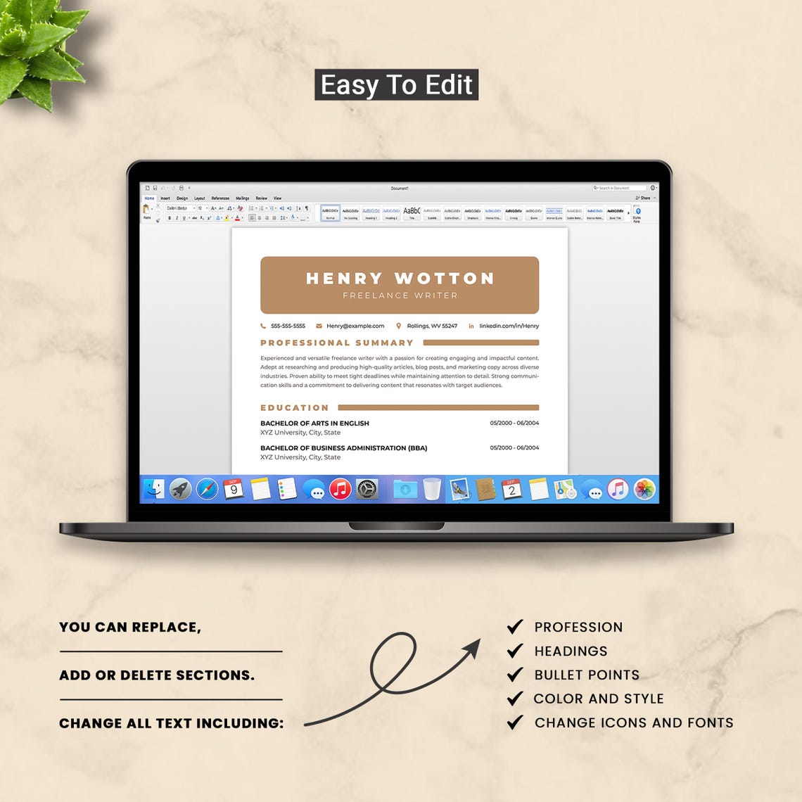 ATS Friendly Freelance Writer Resume Template With Cover Later | Copy ...
