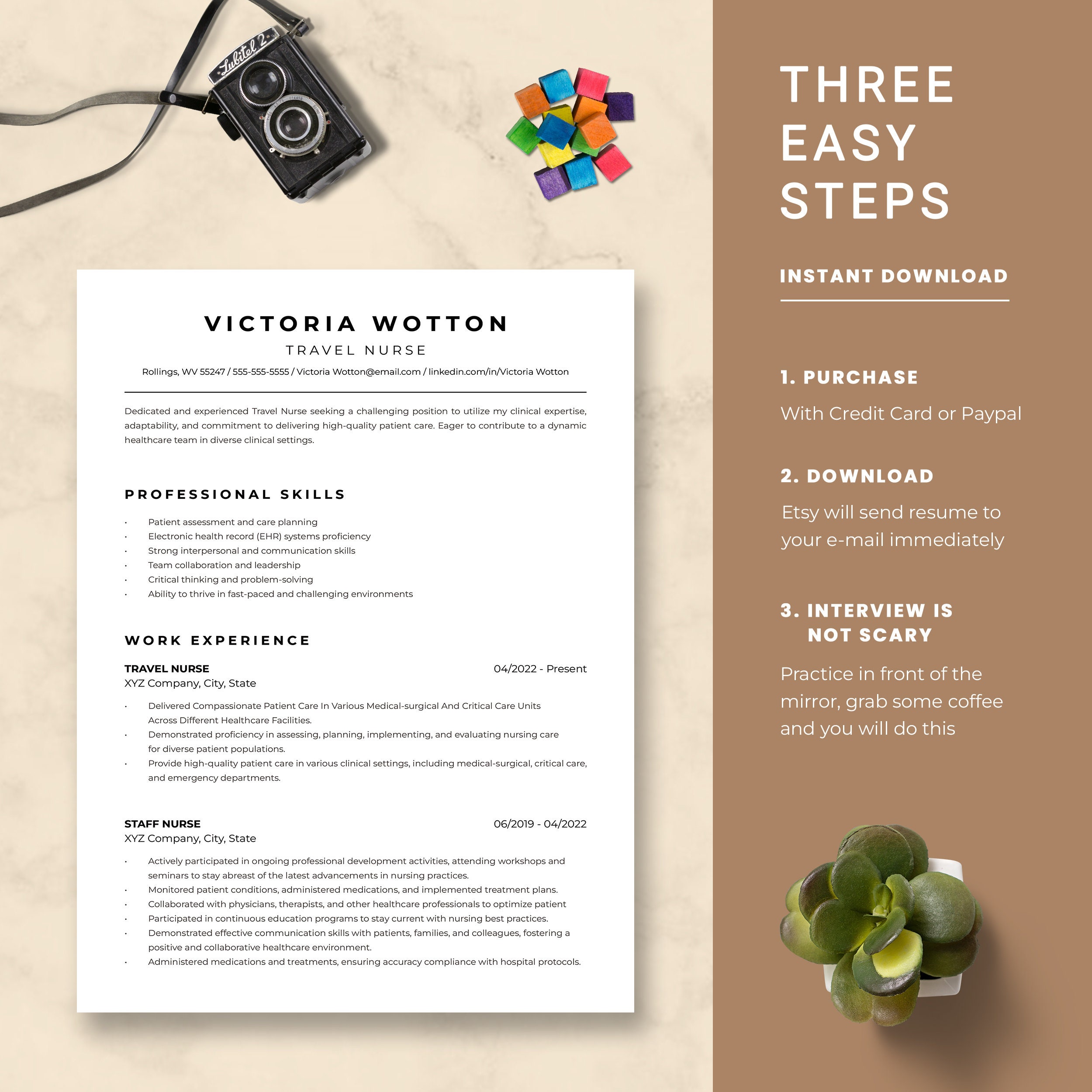 ATS Travel Nurse Resume Template Word, Google Docs, Pages | New Grad ...