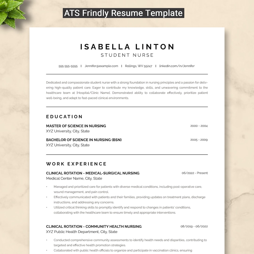 ATS Ready Student Nurse Resume Template Google Docs, Word, Pages ...