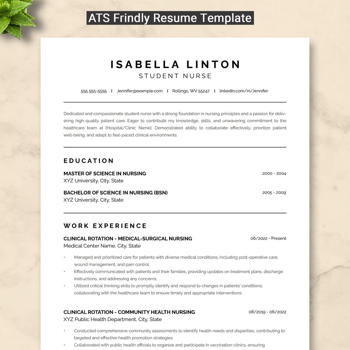 ATS Ready Student Nurse Resume Template Google Docs, Word, Pages ...