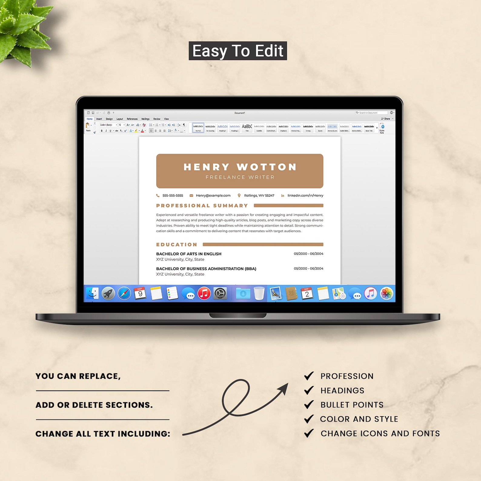 ATS Friendly Freelance Writer Resume Template With Cover Later | Copy ...