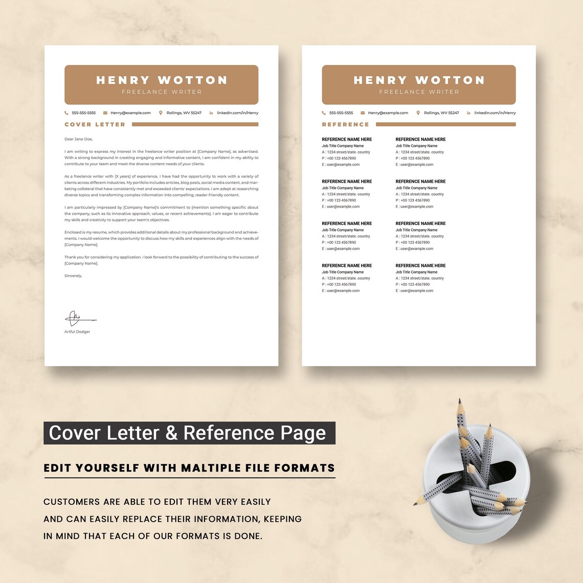 ATS Friendly Freelance Writer Resume Template With Cover Later | Copy ...