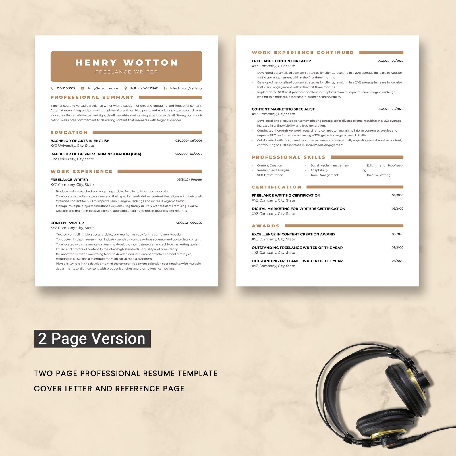 ATS Friendly Freelance Writer Resume Template With Cover Later | Copy ...