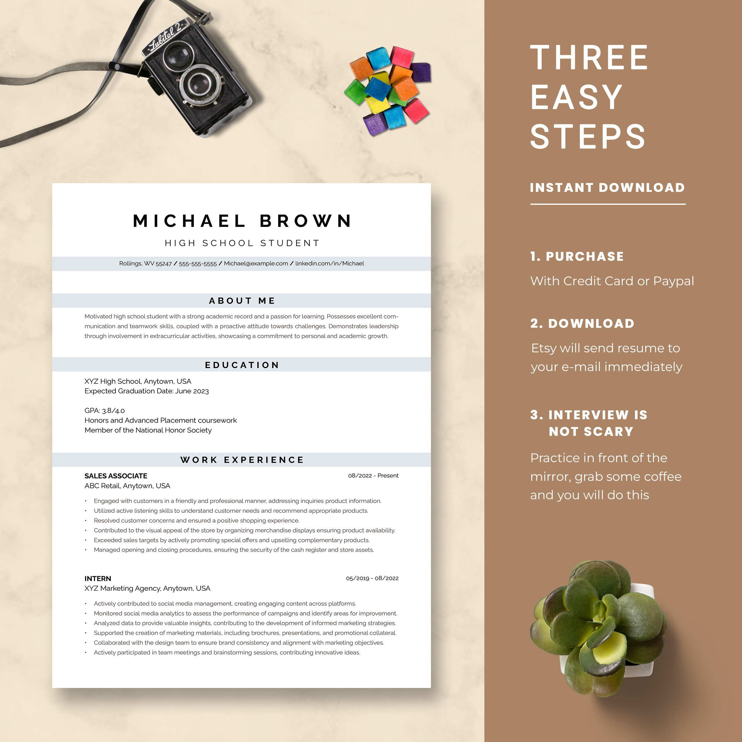 ATS Friendly High School Student Resume Template Word, Google Docs ...