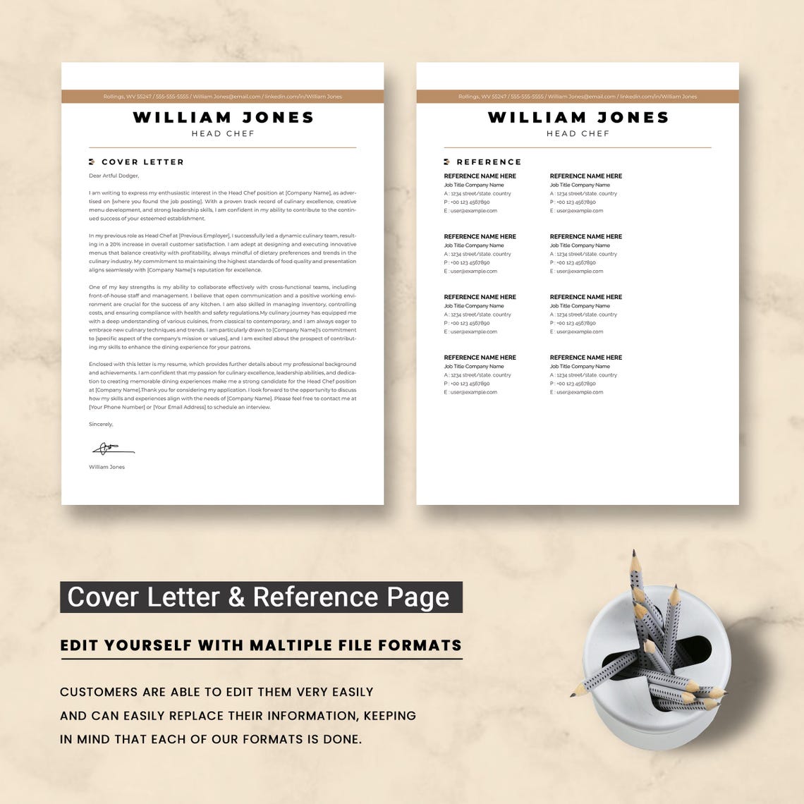 Head Chef Resume Template Word, Google Docs, Mac Pages Editable Resume ...
