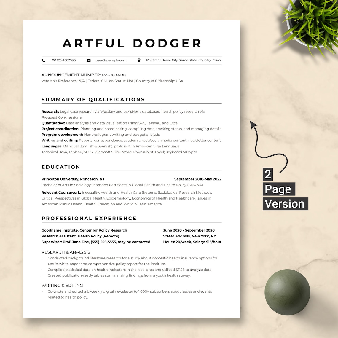 Ats Friendly US Federal Resume Template Google Docs 2024 | Government ...