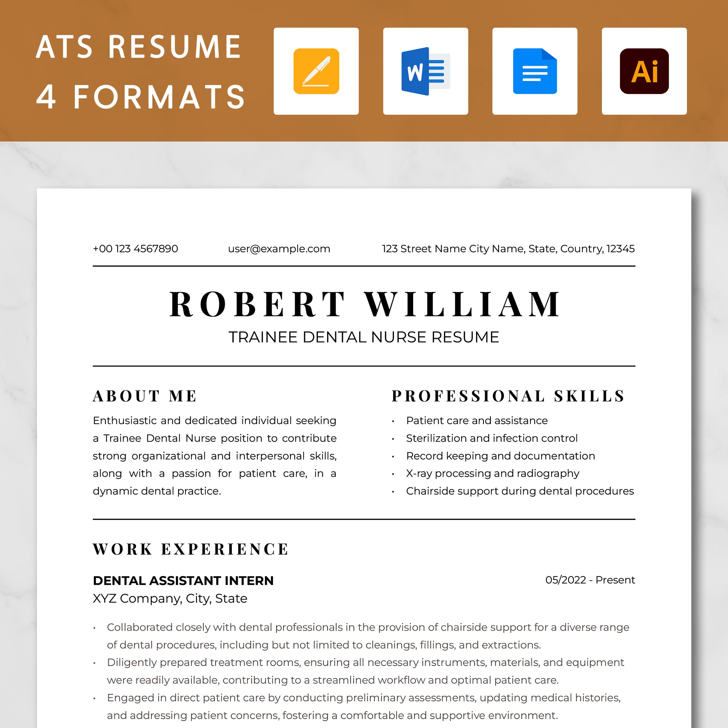 Clean ATS Friendly Trainee Dental Nurse Resume Template Google Docs ...