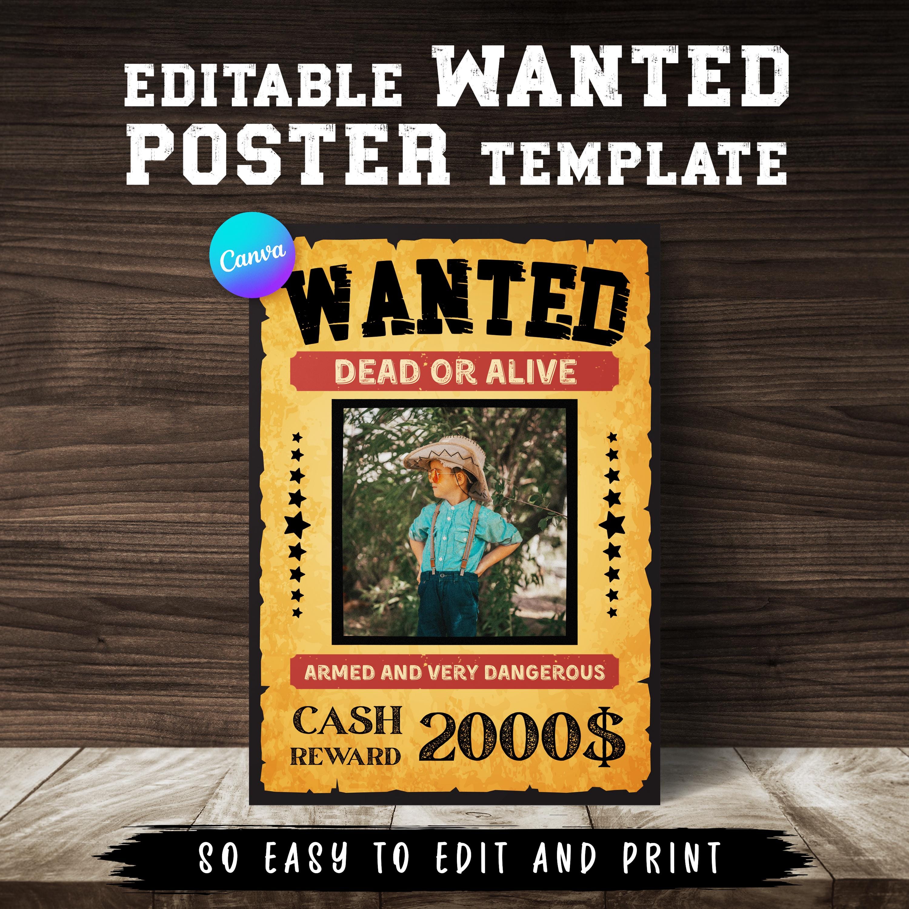 Wanted Poster Template Editable, Wanted Poster Svg, Editable Wanted ...