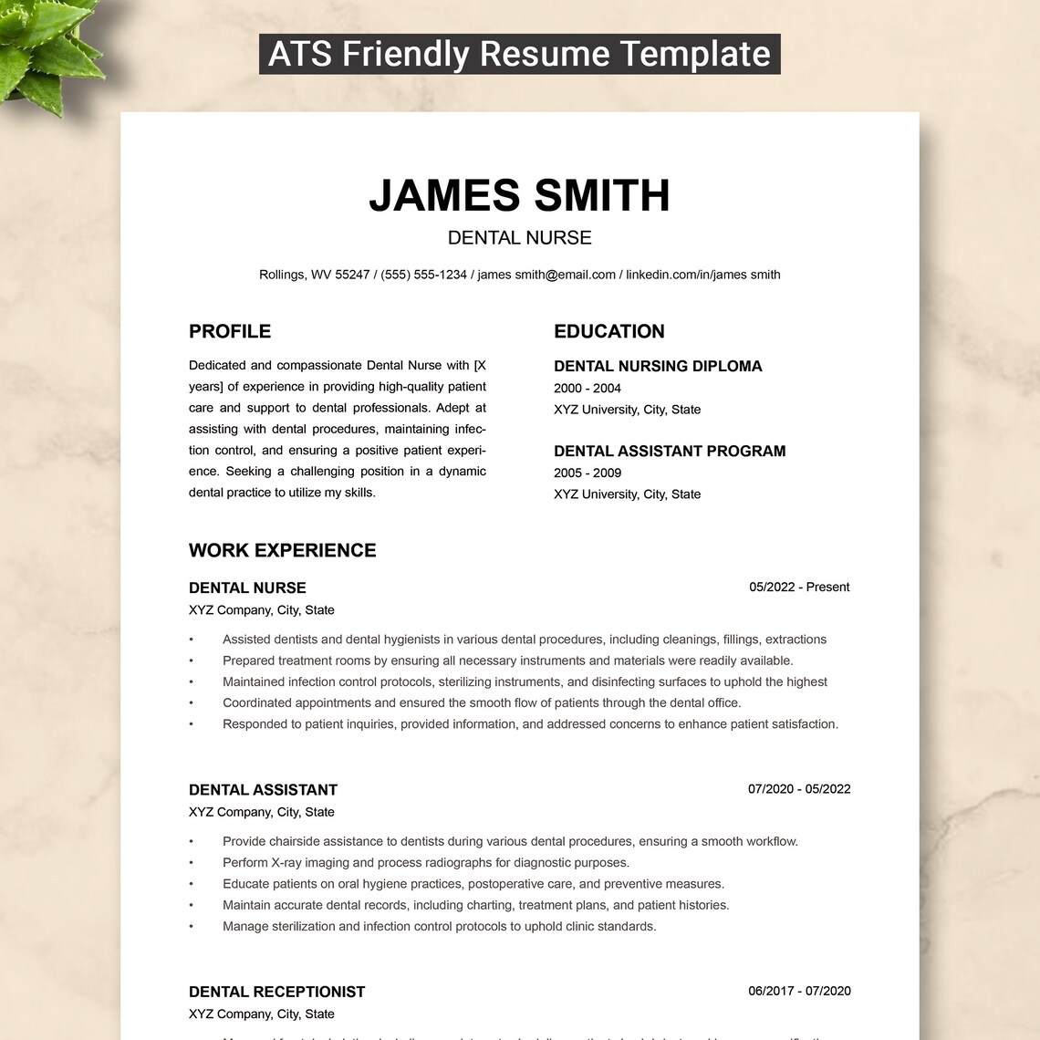 ATS Compliant Dental Nurse Resume Template Word, Pages, Google Docs ...