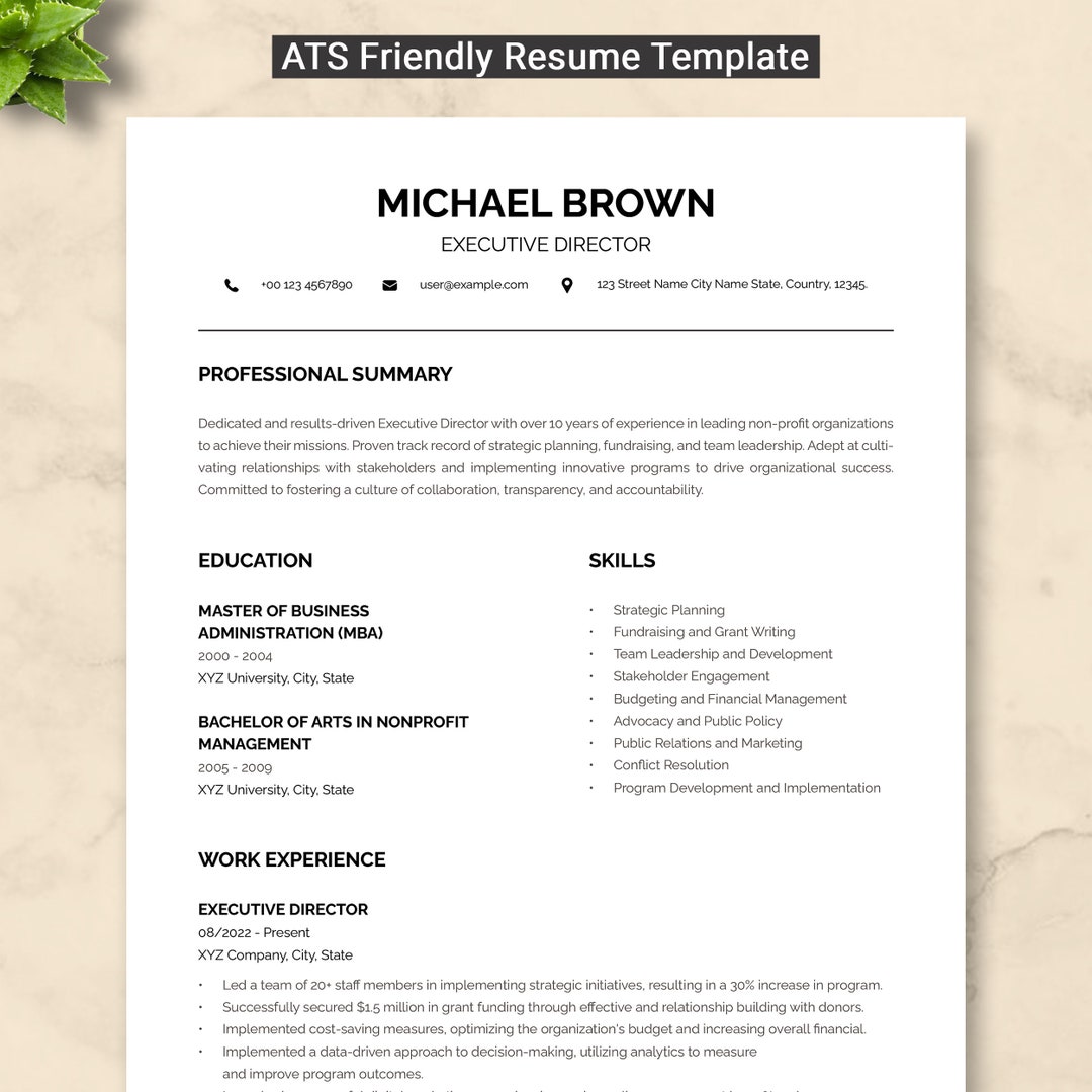 ATS Executive Director Resume Template Google Docs, Word & Pages ...