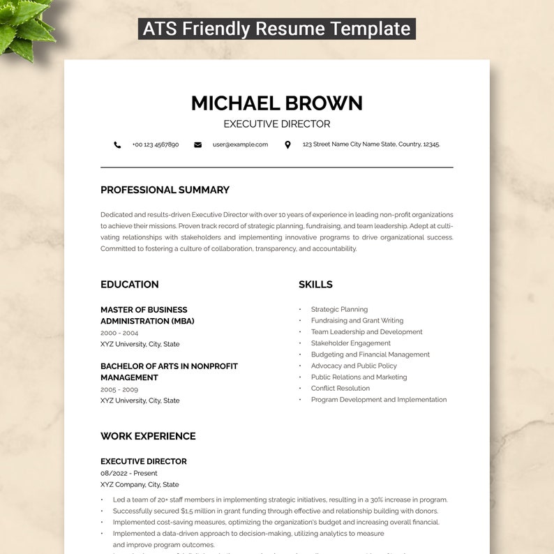 ATS Executive Director Resume Template Google Docs, Word & Pages ...