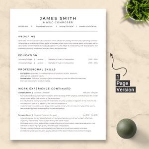 ATS Friendly Music Composer Resume Template | Resume + Cover Letter ...