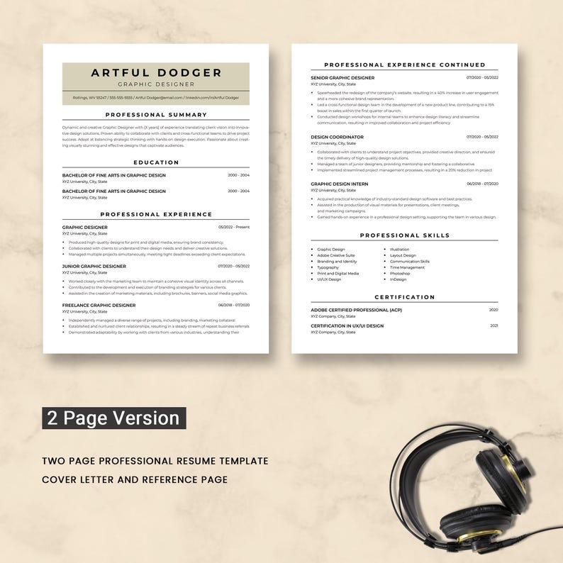 Modern Graphic Designer Resume for Pages, ATS Friendly Resume Template ...